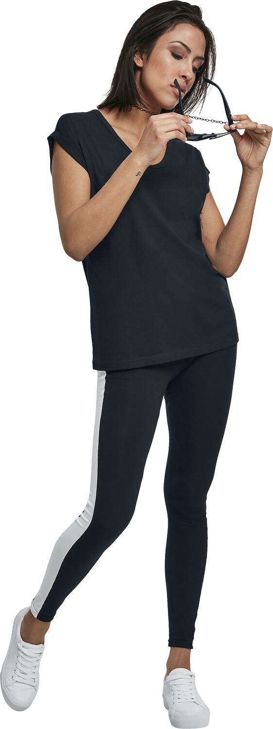 Ladies Round V-Neck Extended Shoulder Tee | Urban Classics T-Shirt | EMP