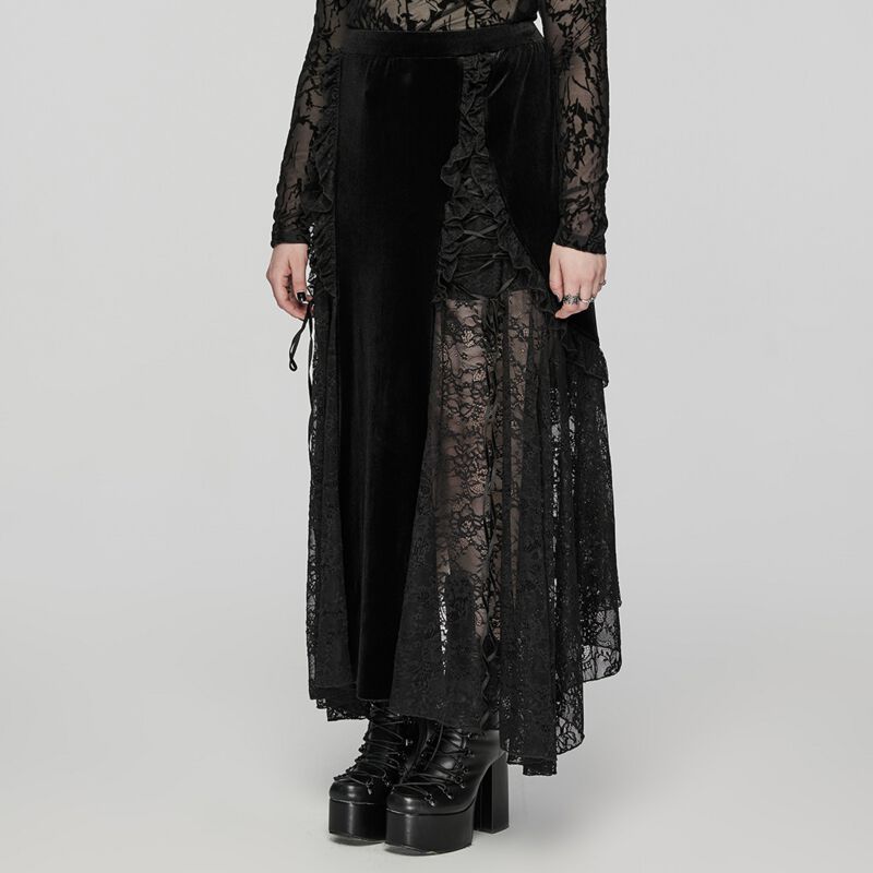 Goth staggered patchwork lace skirt | Punk Rave Langer Rock | EMP