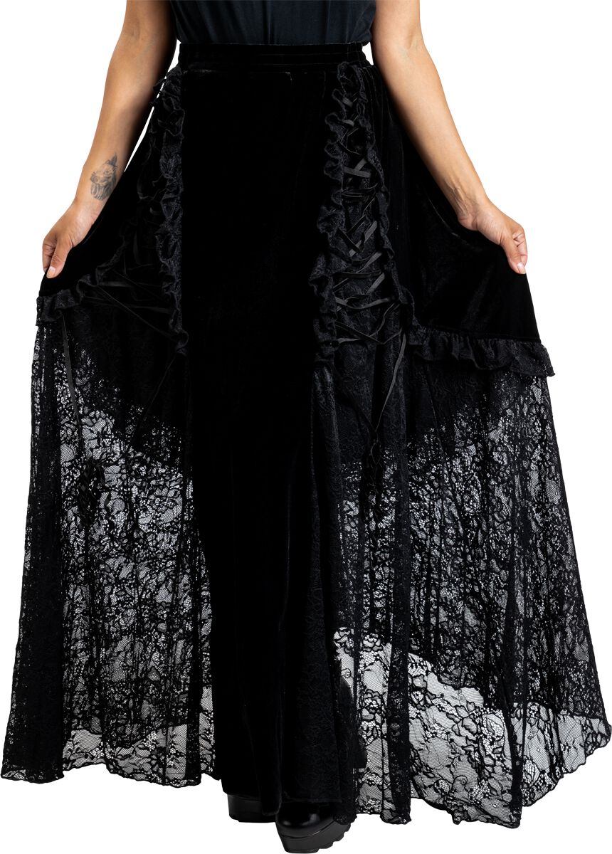 Goth staggered patchwork lace skirt | Punk Rave Langer Rock | EMP